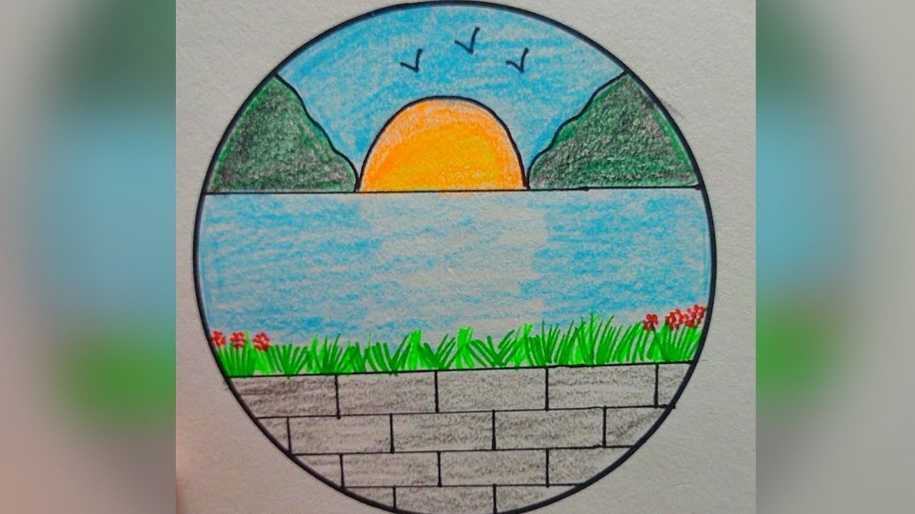 Circle Nature Drawing।How to draw nature scenery। Circle drawing।Easy ...