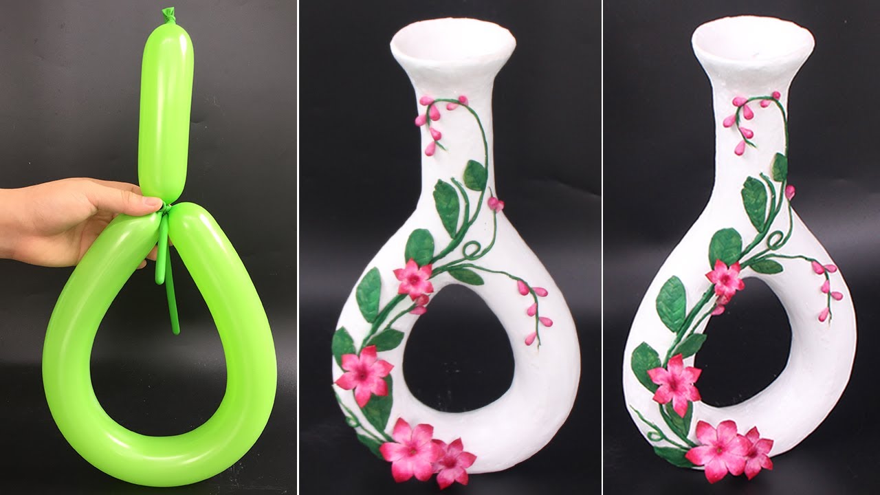 Very beaufiful and easy Flower Vase making with Balloon and Plaster ...