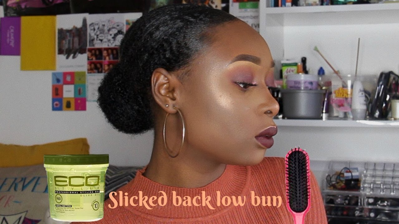 SLICKED BACK LOW BUN ON 4B/4C HAIR - YouTube
