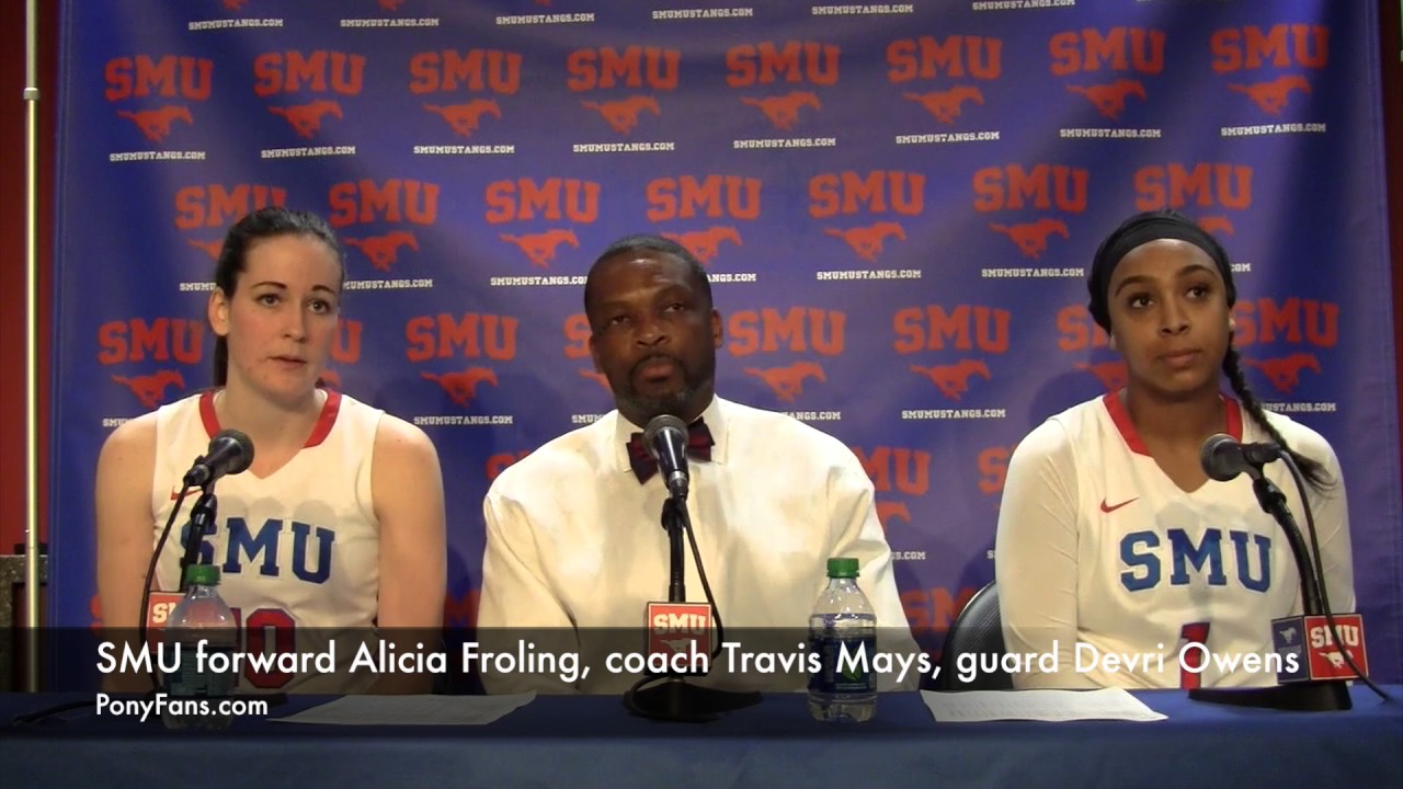 SMU forward Alicia Froling, head coach Travis Mays, guard Devri Owens ...