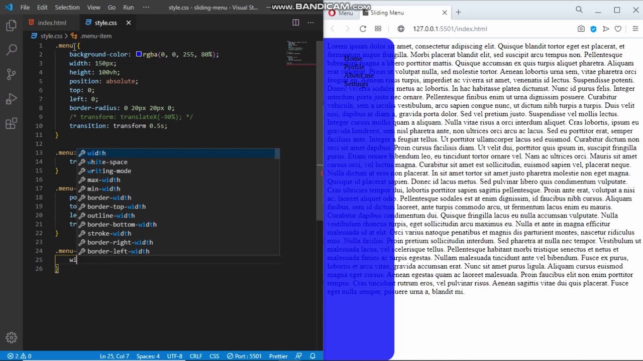 Simple Sliding Menu Html And Css Youtube