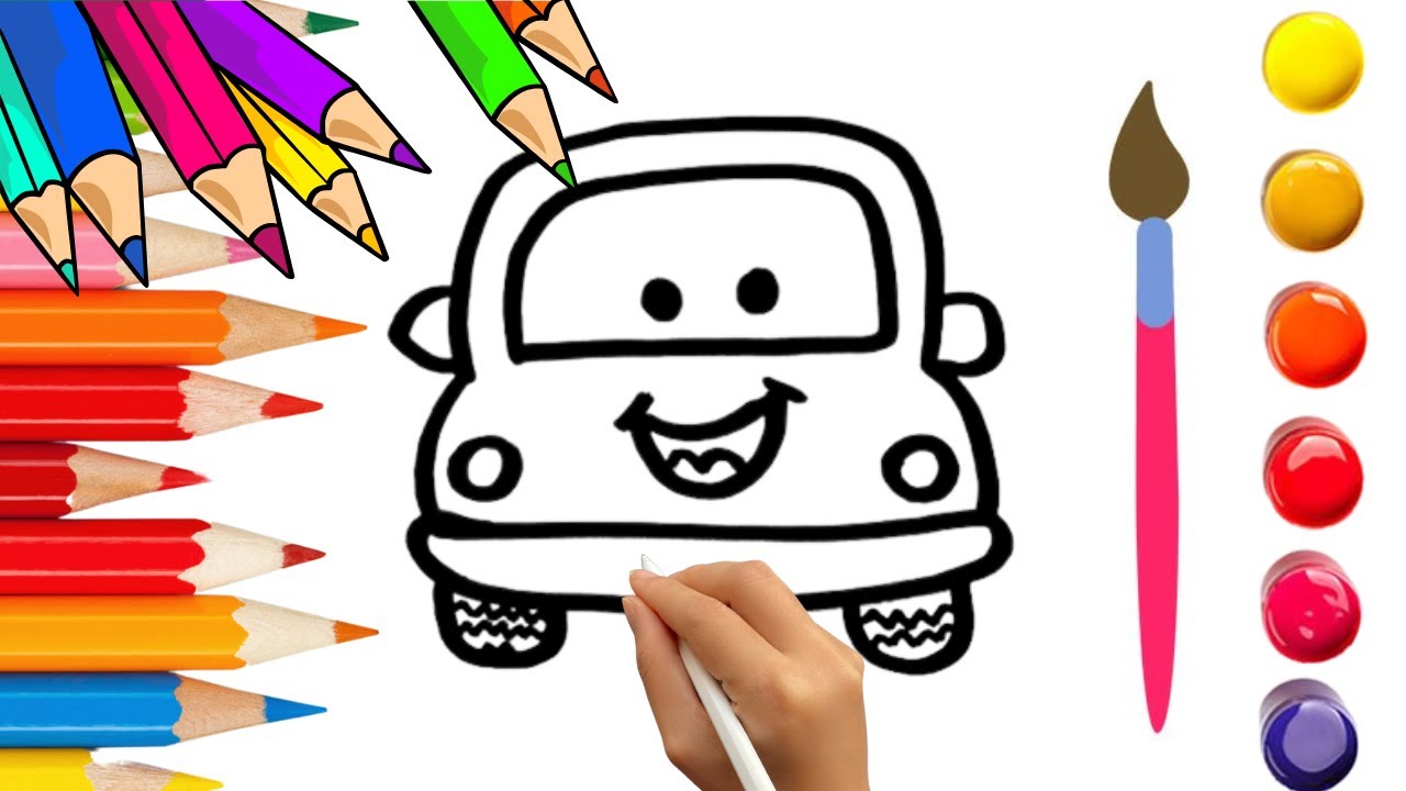How To Draw cute car Drawing, Painting & Coloring For Kids and Toddlers ...