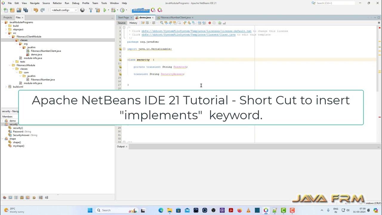 Apache NetBeans IDE 21 Tutorial - Short Cut to insert implements keyword - im + Tab Key - YouTube