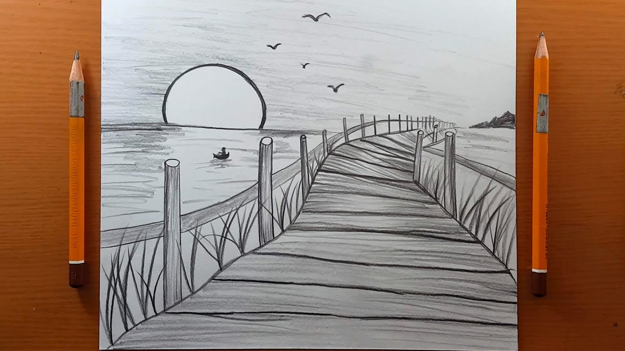 Comment dessiner un paysage avec un dessin au crayon - Comment dessiner ...