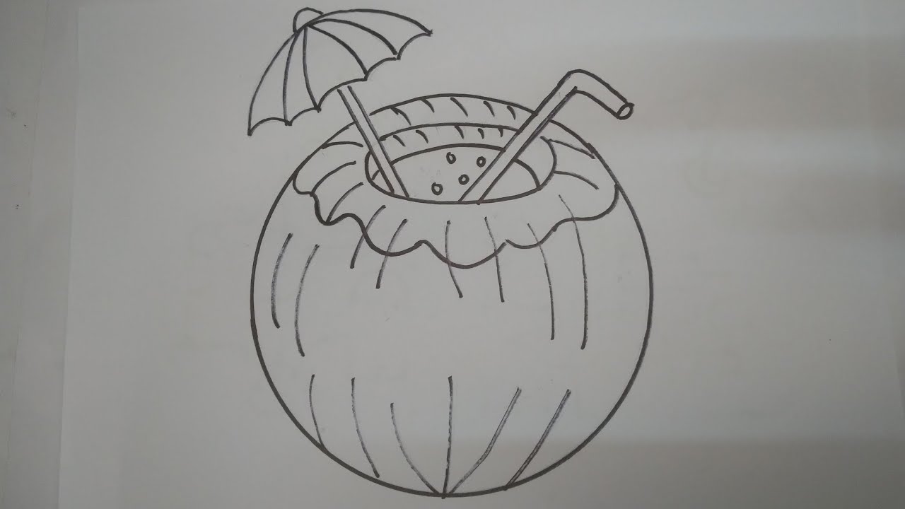 How to draw coconut water drawing/Easy draw and colour for kids - YouTube