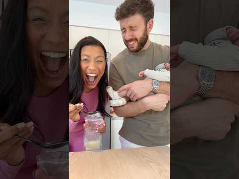 Husband tries baby’s breast milk #newborn #breastmilk #couplescomedy #newmom #postpartum #baby