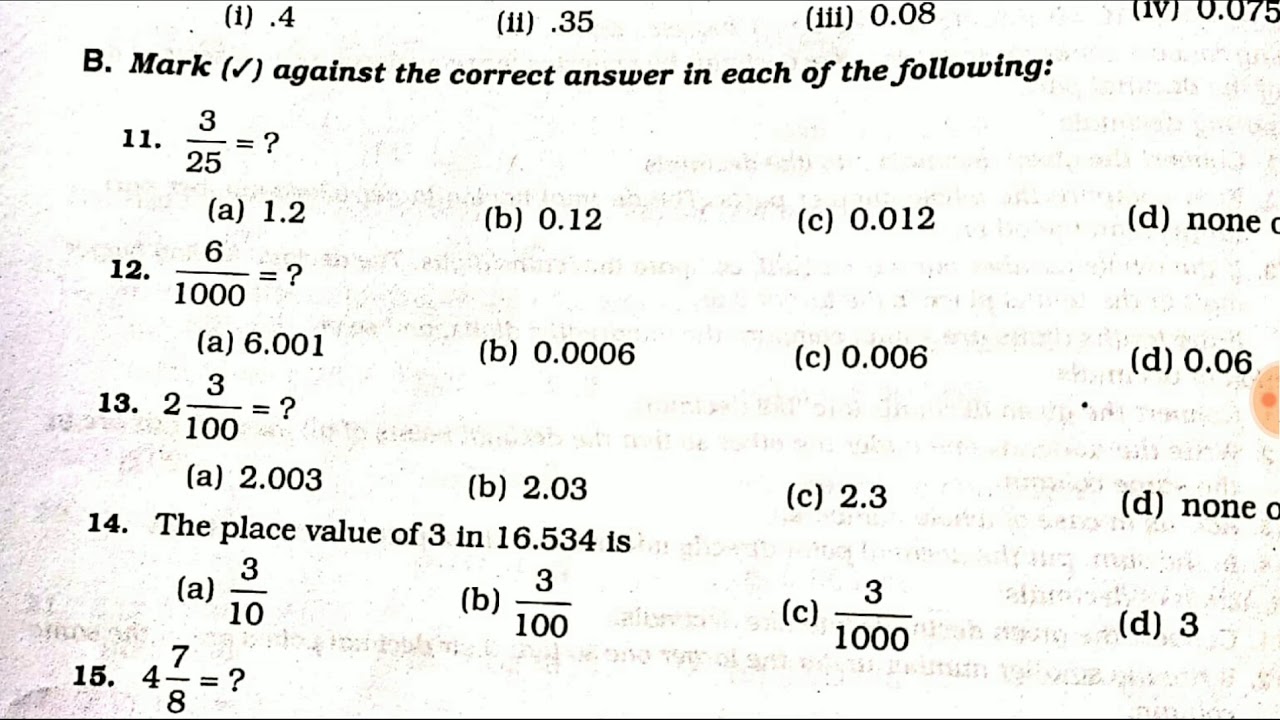 Class 6 th decimals CCE TEST PAPER 7 - YouTube