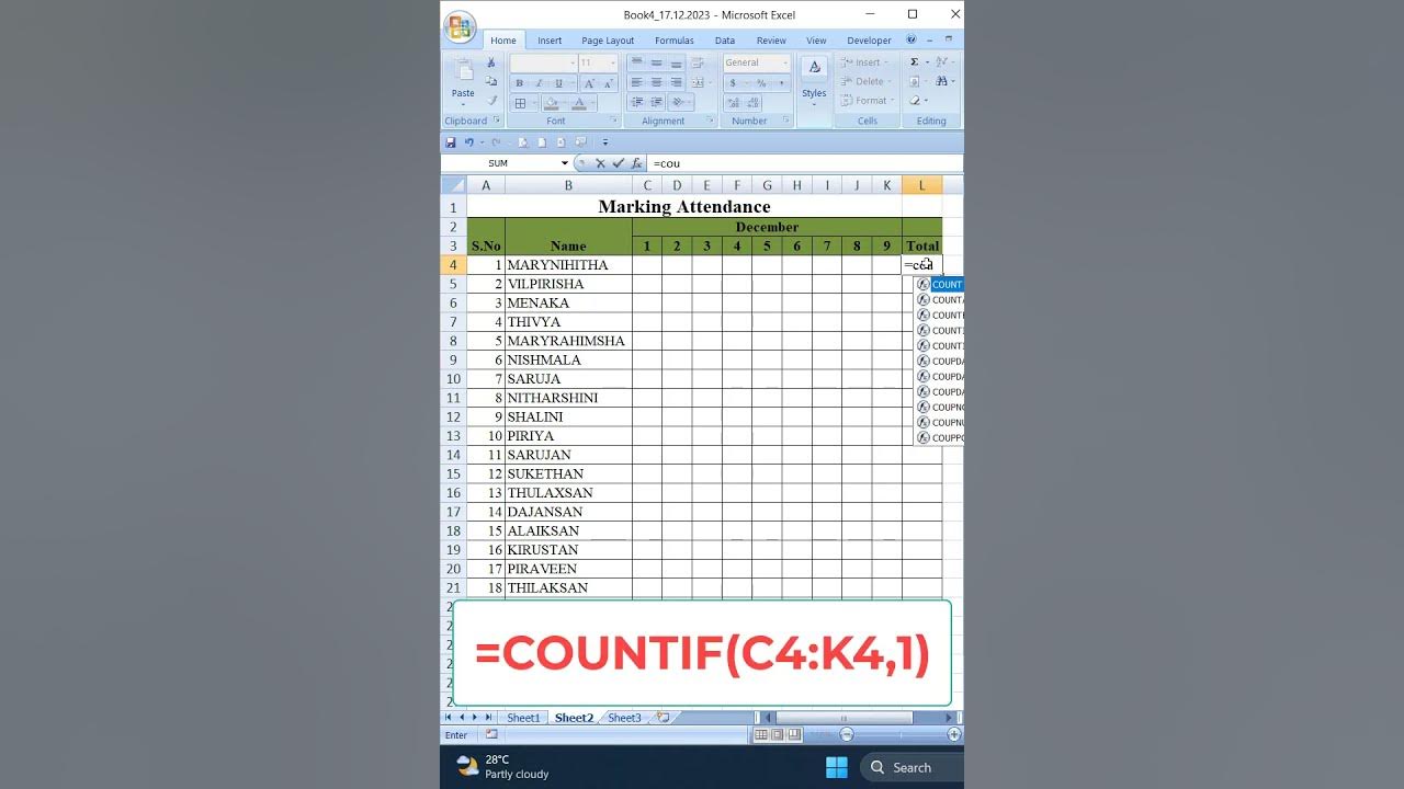 Marking attendance in excel #exceltech exceltips#attendancemanagement#excel#excelguide # ...