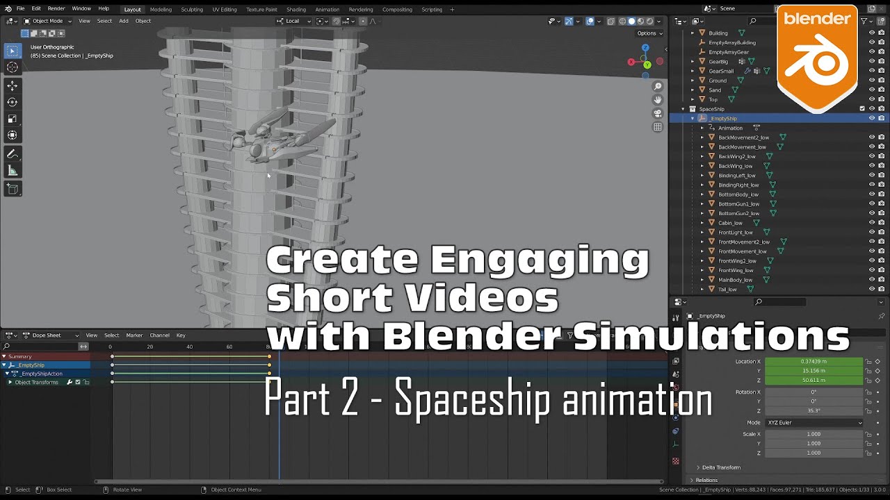 Simulations in Blender - Spaceship basic animation - part 2 - YouTube