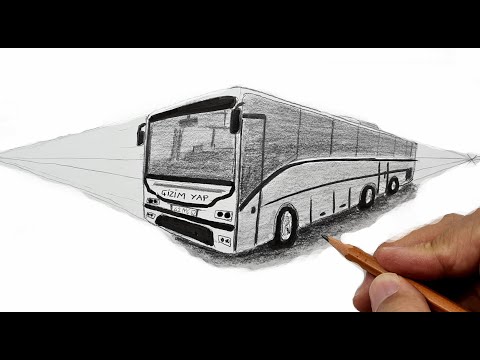 Perspektif çizimi (iki noktalı ) /otobüs çizimi / perspektif çizimleri