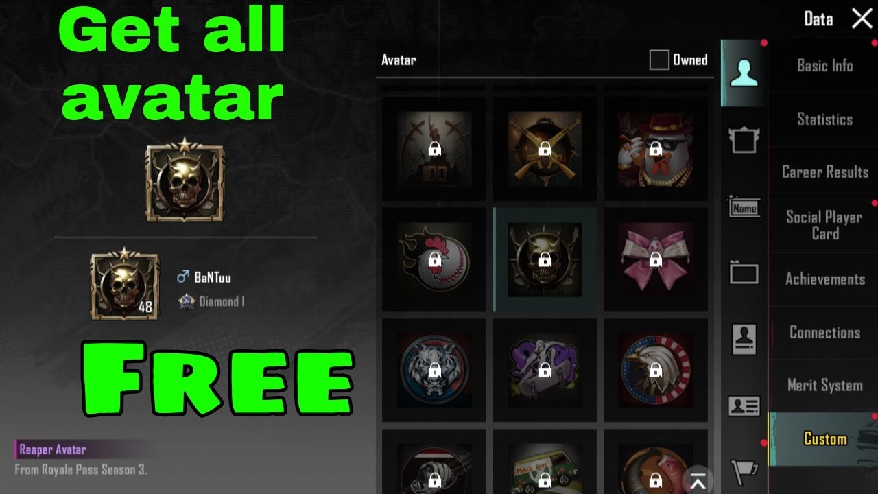 How to get all avatar free in bgmi || Get all avatar in BGMI - YouTube