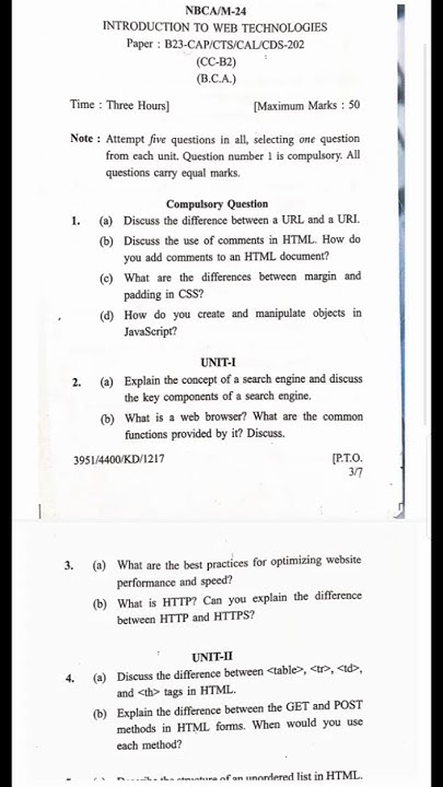 Introduction to web Technology BCA 👍 kuk University previous year question paper - YouTube