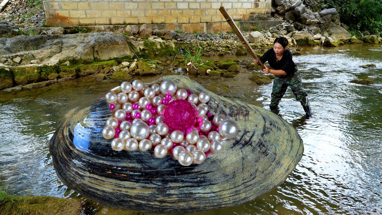 😱😱The girl knocked open a giant freshwater clam, filled with enchanting ...