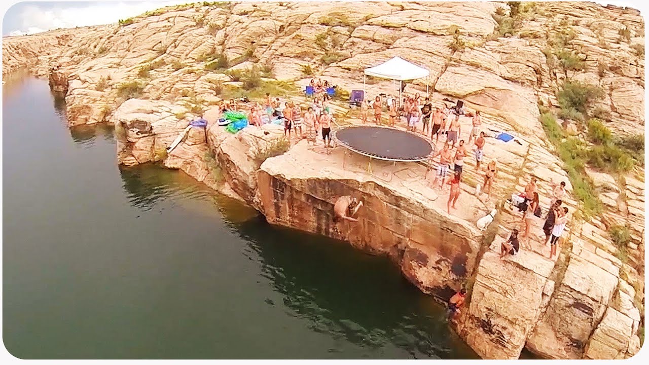 Vacation Drone Enjoys Arizona Trampoline Cliff Jumping - YouTube