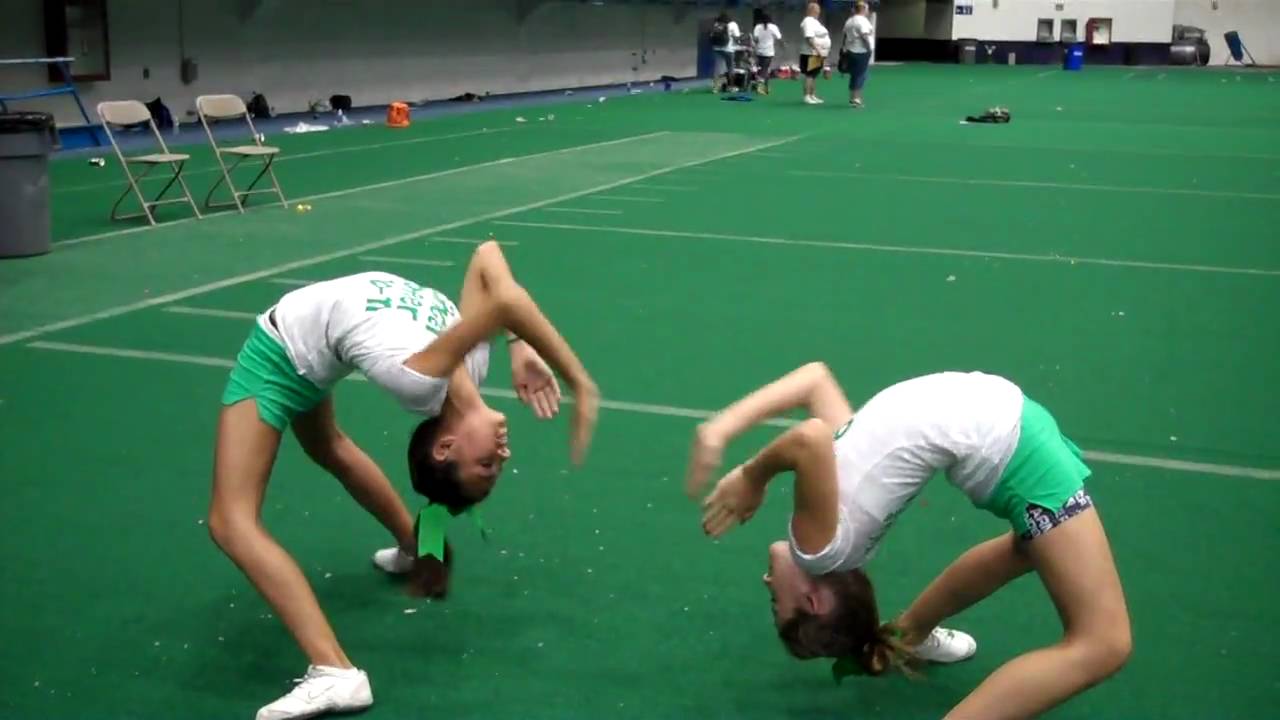 Crazy Cheerleaders Doing an Upside Down Patty-Cake at UCA Camp at NAU ...