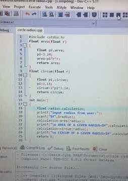 program which input radius of a circle which calculate area and circumference by using function ...