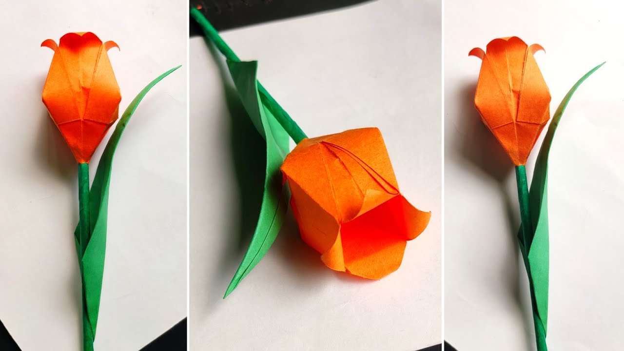 Origami Tulip Flower | Paper Tulip Flower | How To Make Paper Tulip ...
