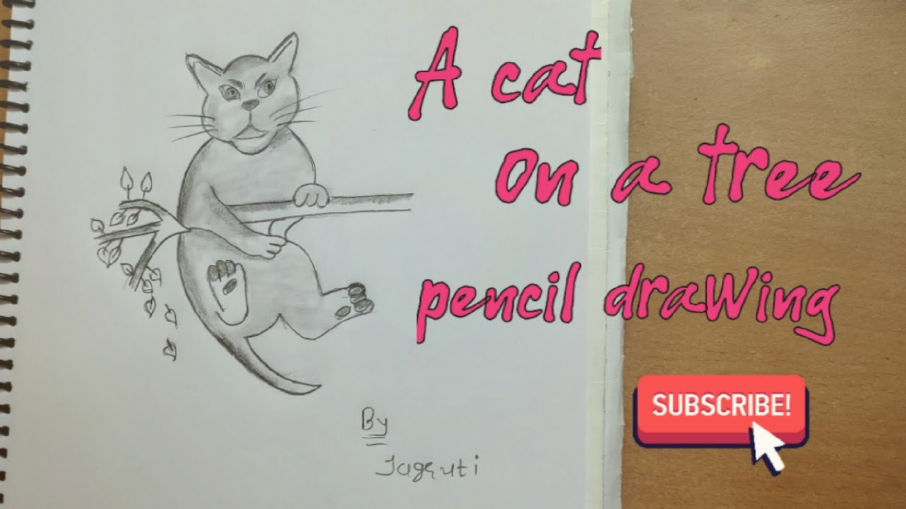 how to draw a pencil drawing of cat hanging on the tree - YouTube