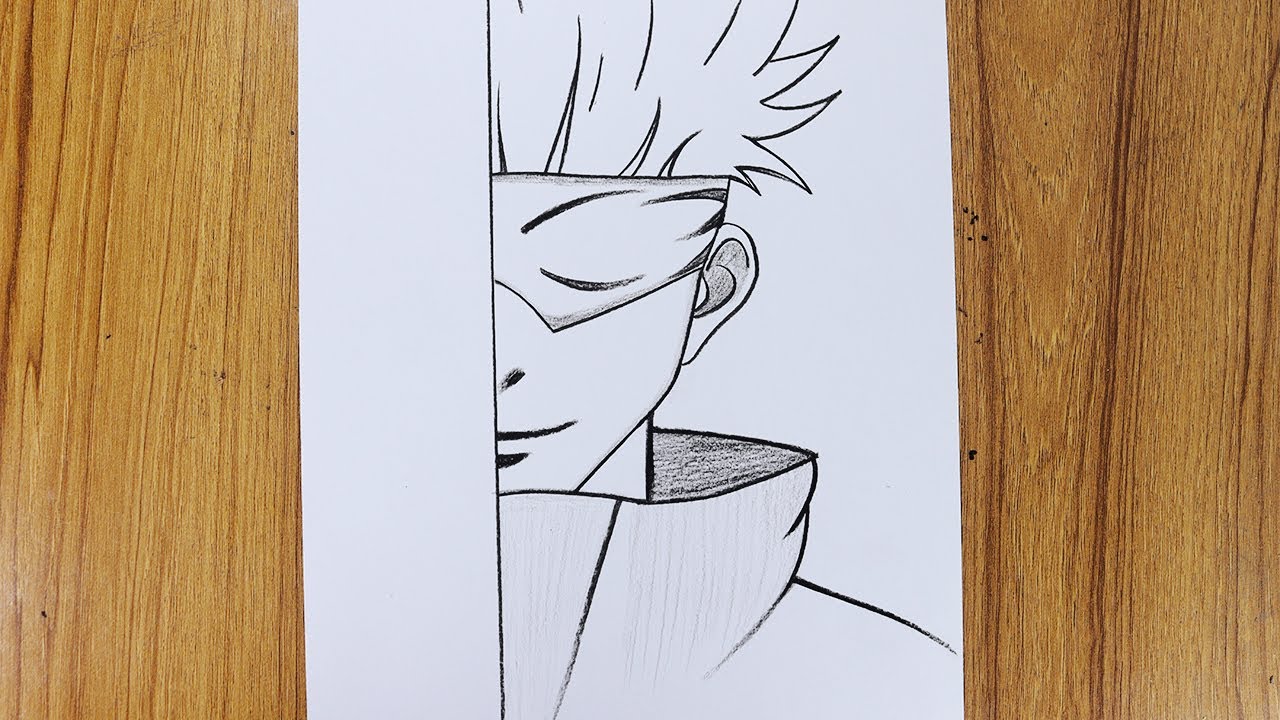 How to draw Gojo | Easy Anime half face drawing step by step | Easy way ...