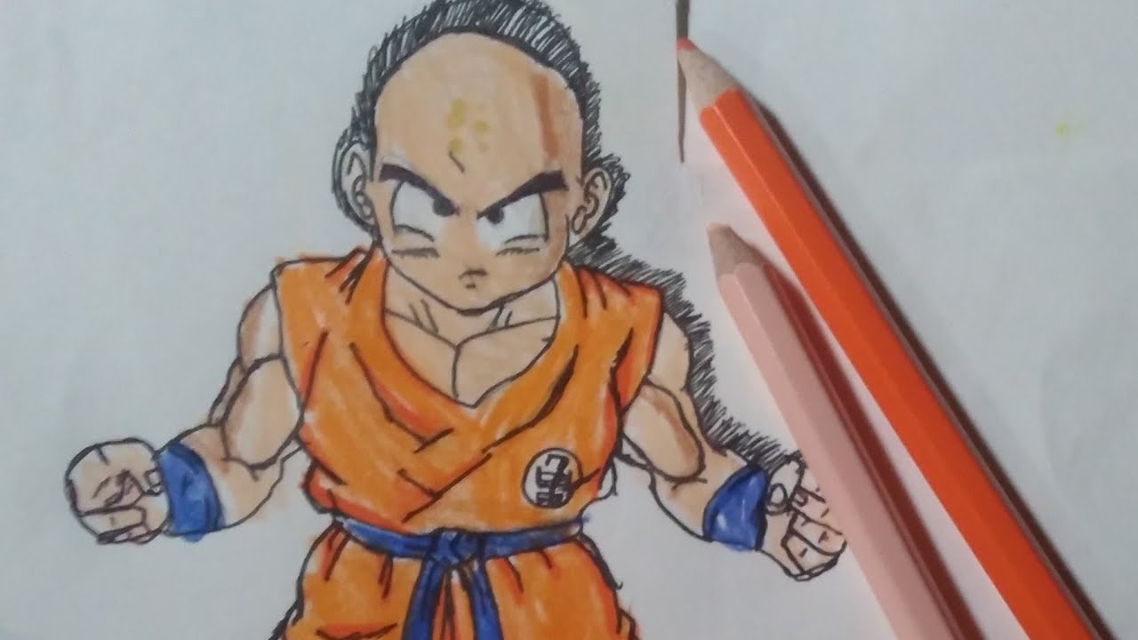 how to draw krillin from dbz and unboxing doms colour pencil - YouTube