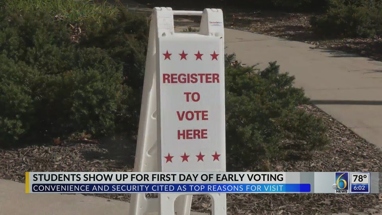 Students show up for the first day of early voting - YouTube