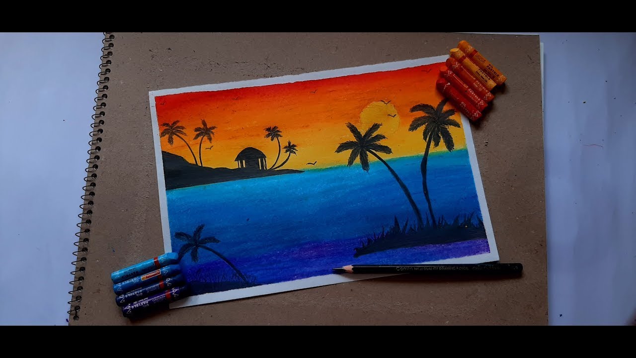 Easy and Simple Sunset Drawing for Beginners with Oil Pastels __ STEP ...