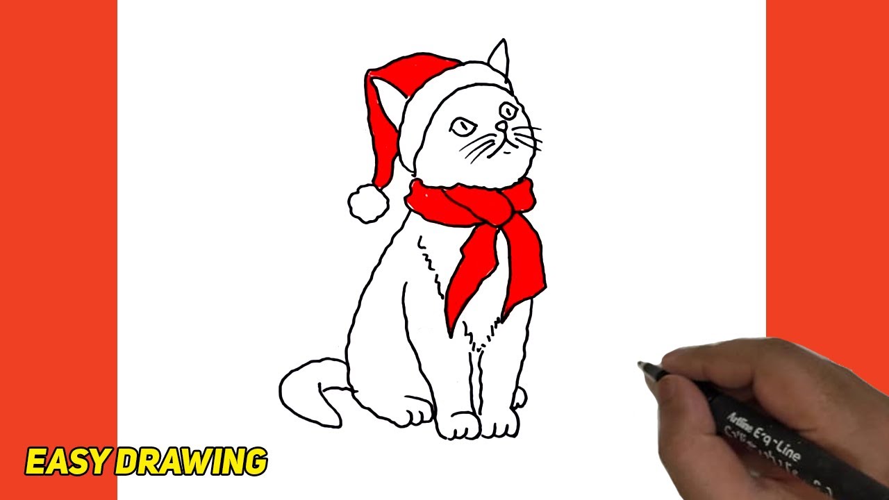 How To Draw Christmas Cat Easy #Christmas #Cats #animals #drawings ...