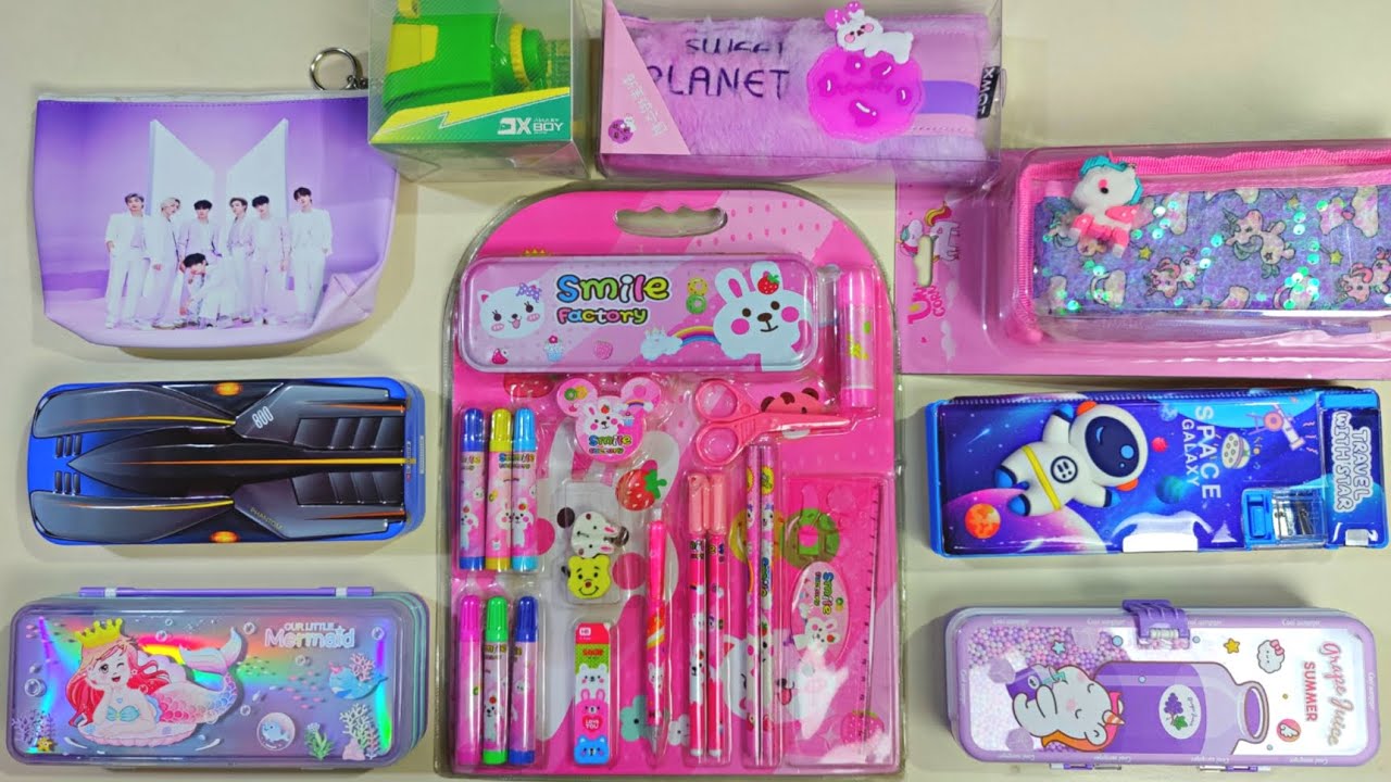 unboxing collection of pencil case, jumbo stationery kit, bts pencil ...