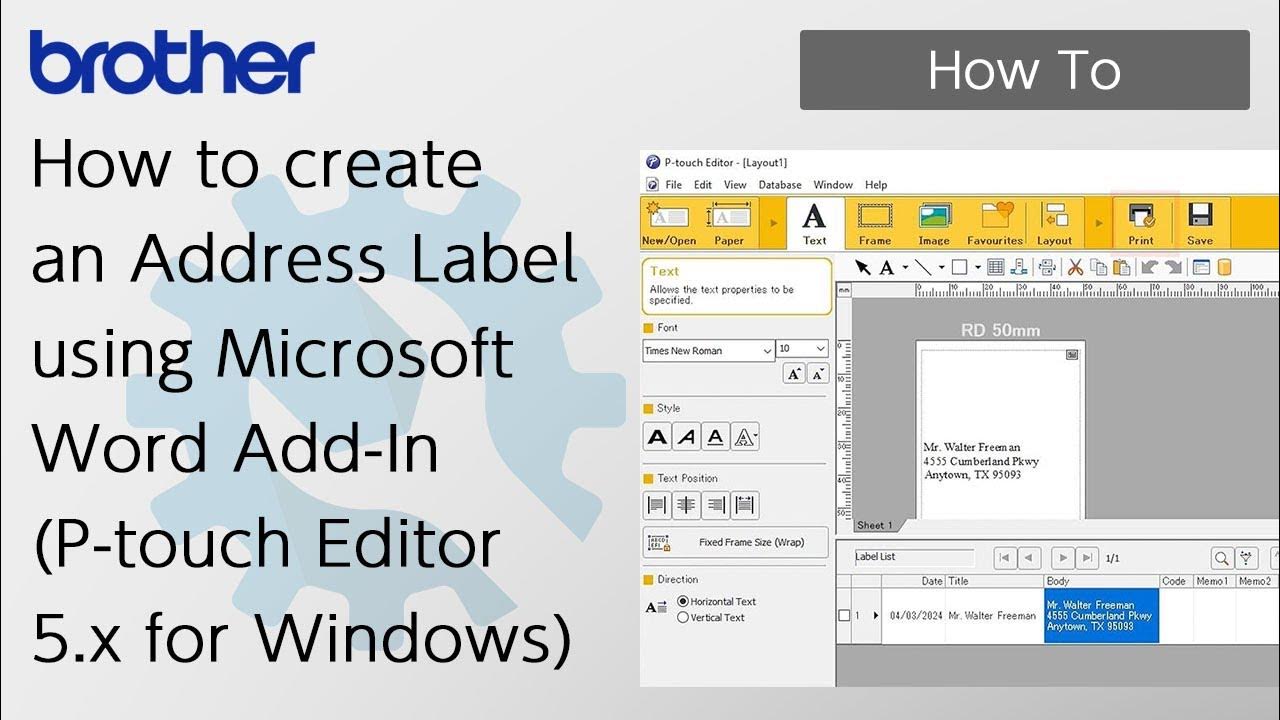 How to create an Address Label using Microsoft Word Add-In (P-touch Editor 5.x for Windows ...