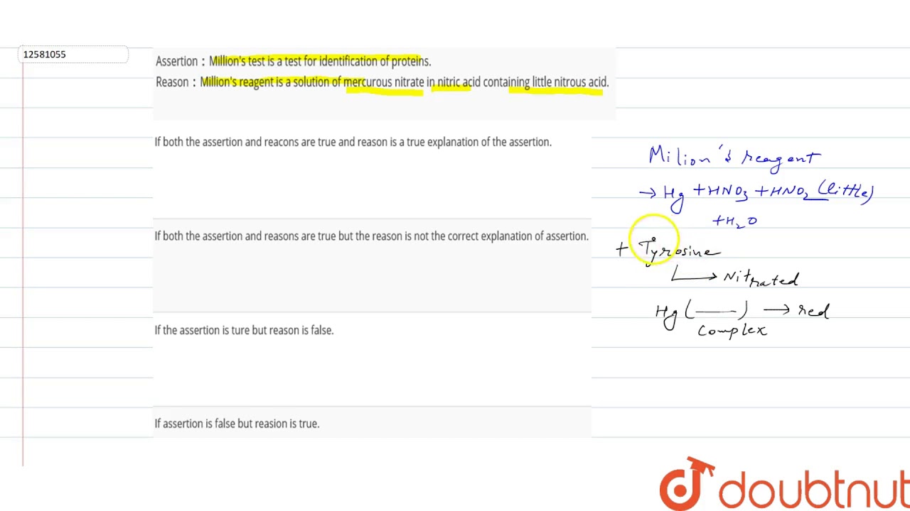 Assertion `:` Million\'s test is a test for identification of proteins ...