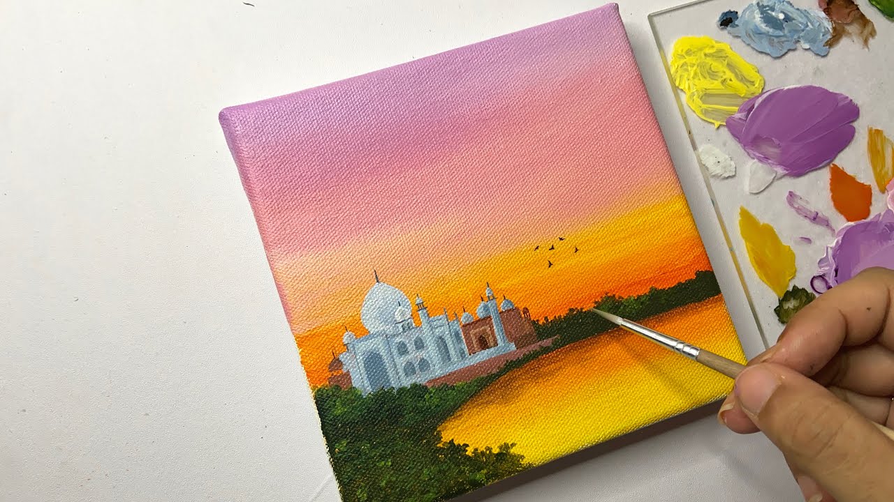 Taj Mahal painting/ landscape /acrylic painting for beginners tutorial ...