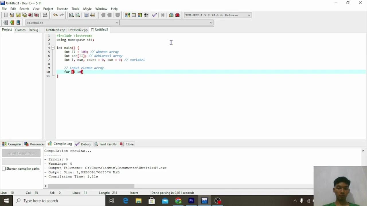 Membuat pemrograman array sederhana menggunakan bahasa C++ 2 - YouTube