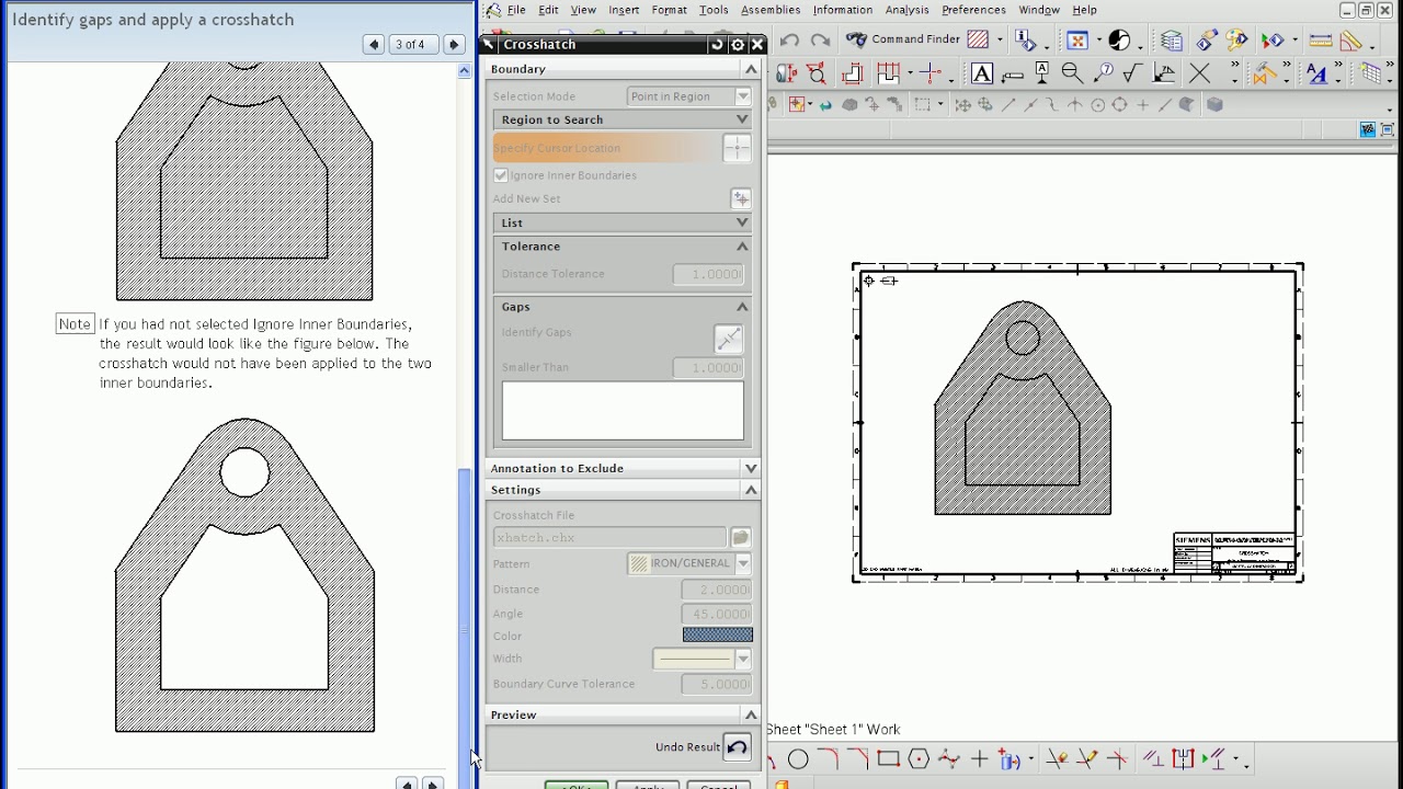 NX อธิบายการใช้คำสั่ง Drafting Crosshatch Option Gaps - YouTube