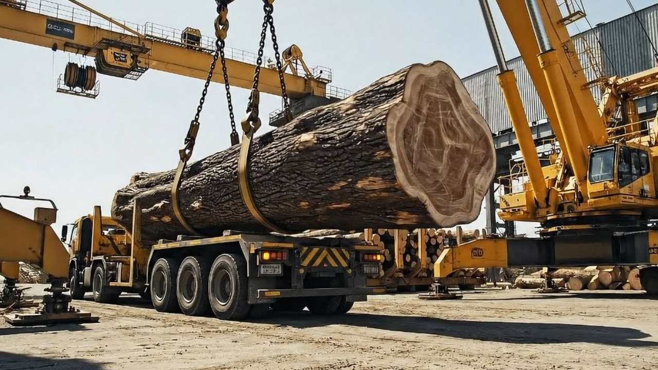 Colossal 4x Oversized Wooden Log in a High-Tech Factory – Massive ...