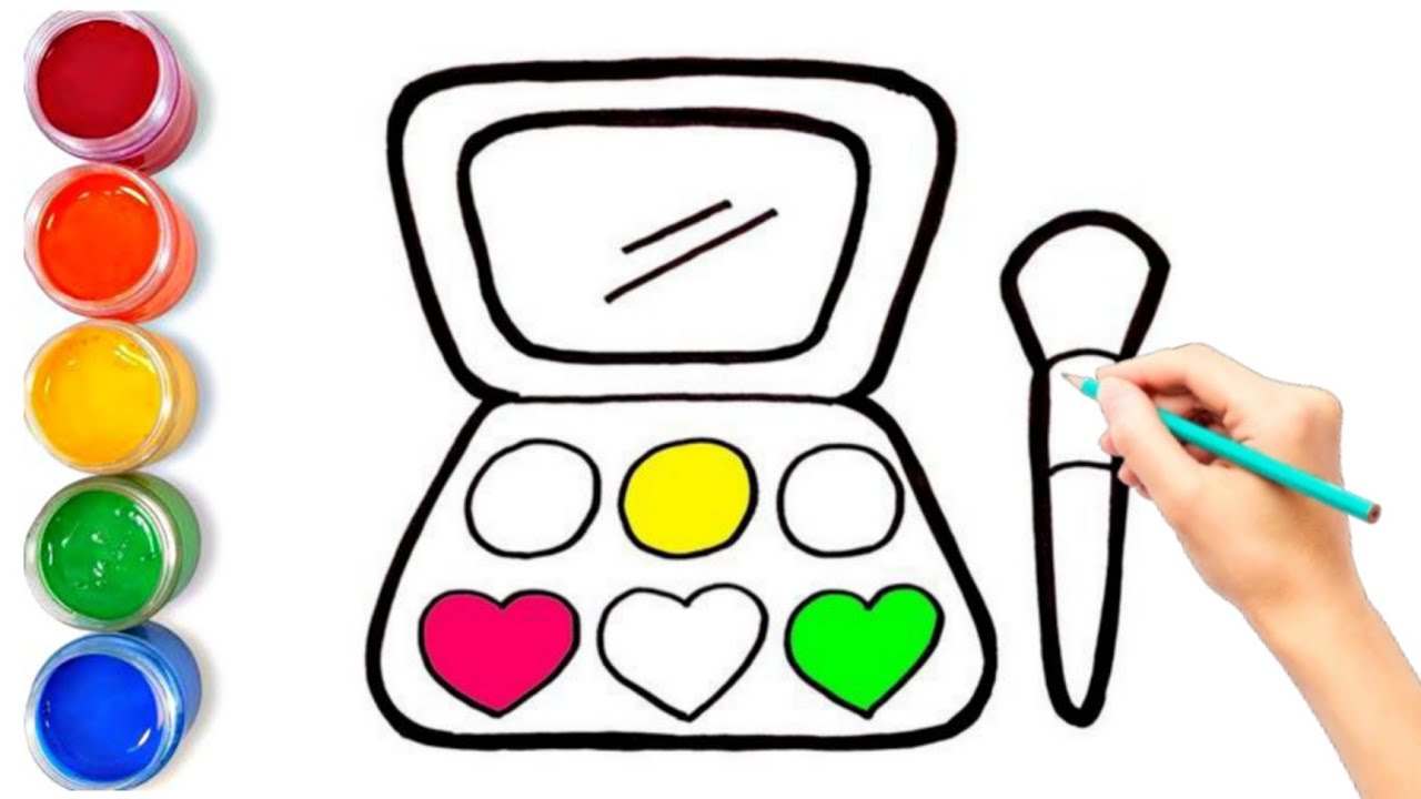 Let's learn to draw makeup pallete and makeup brush easy step by step ...