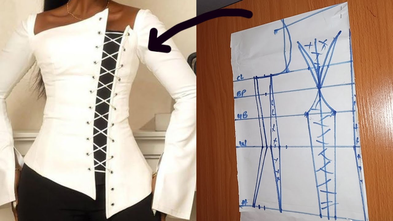 How to draft a Victorian corset with assymetric neck line/miniature ...