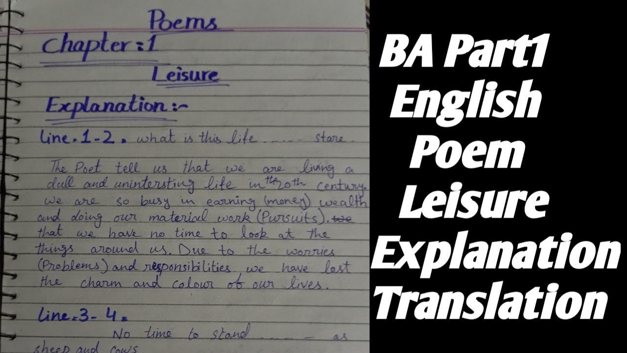BA Part 1_English Poem Leisure Explanation in English/ English Lectures ...