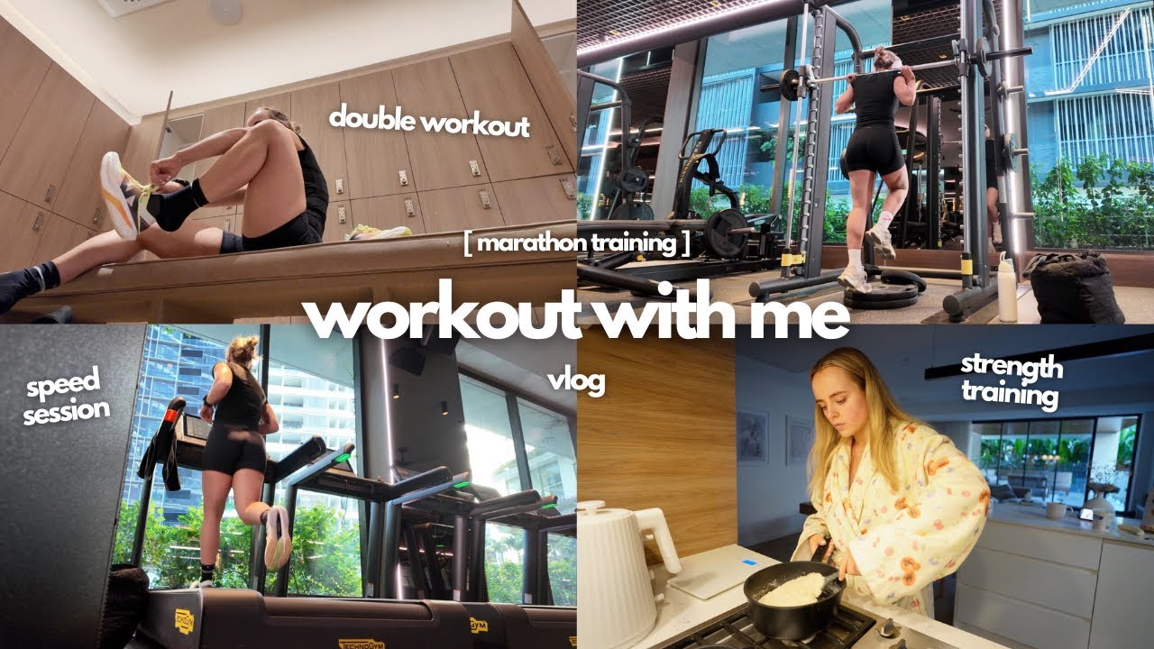 workout with me! double training day, tough speed session, runners strength & conditioning - YouTube