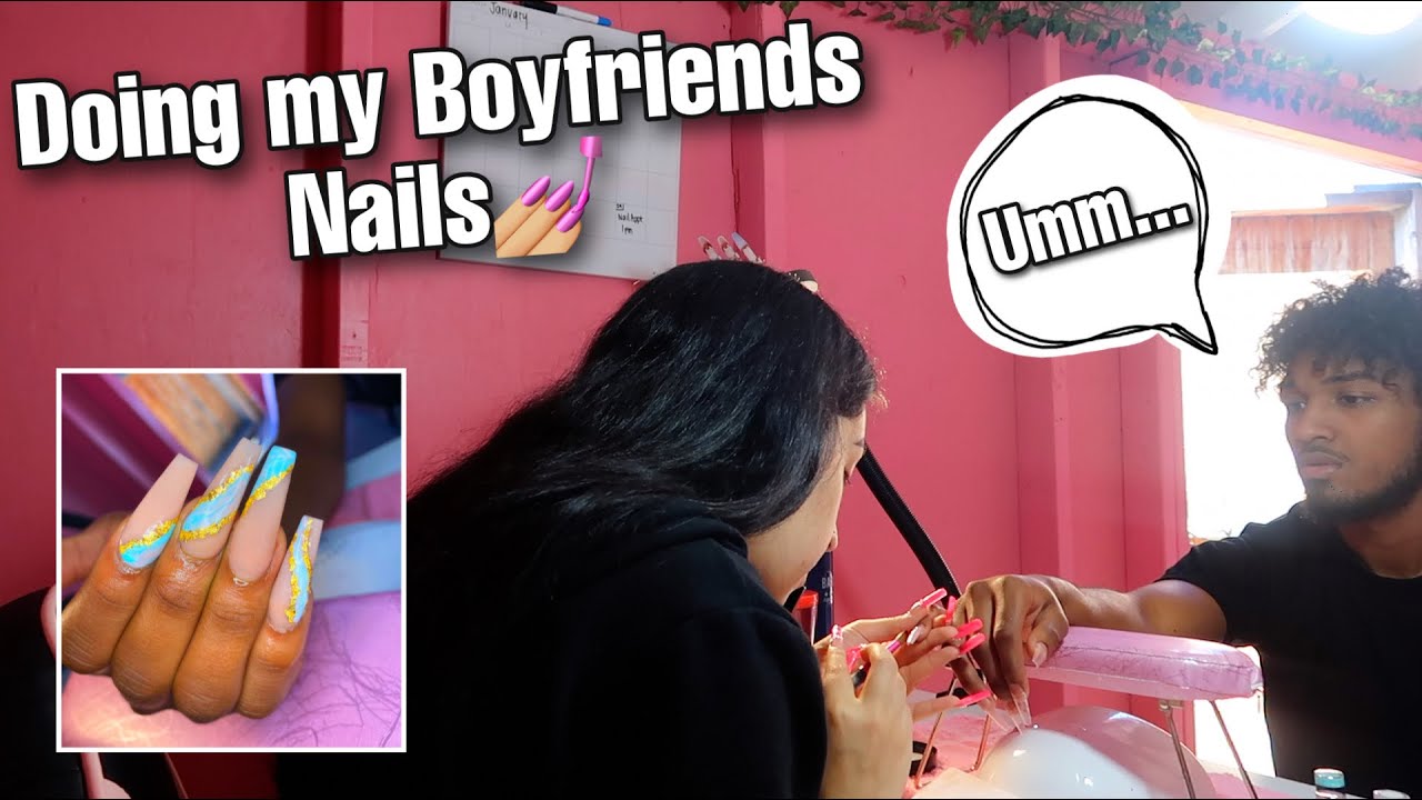 I Did My Boyfriends Acrylic Nails Challenge!! *Nail Reveal* - YouTube