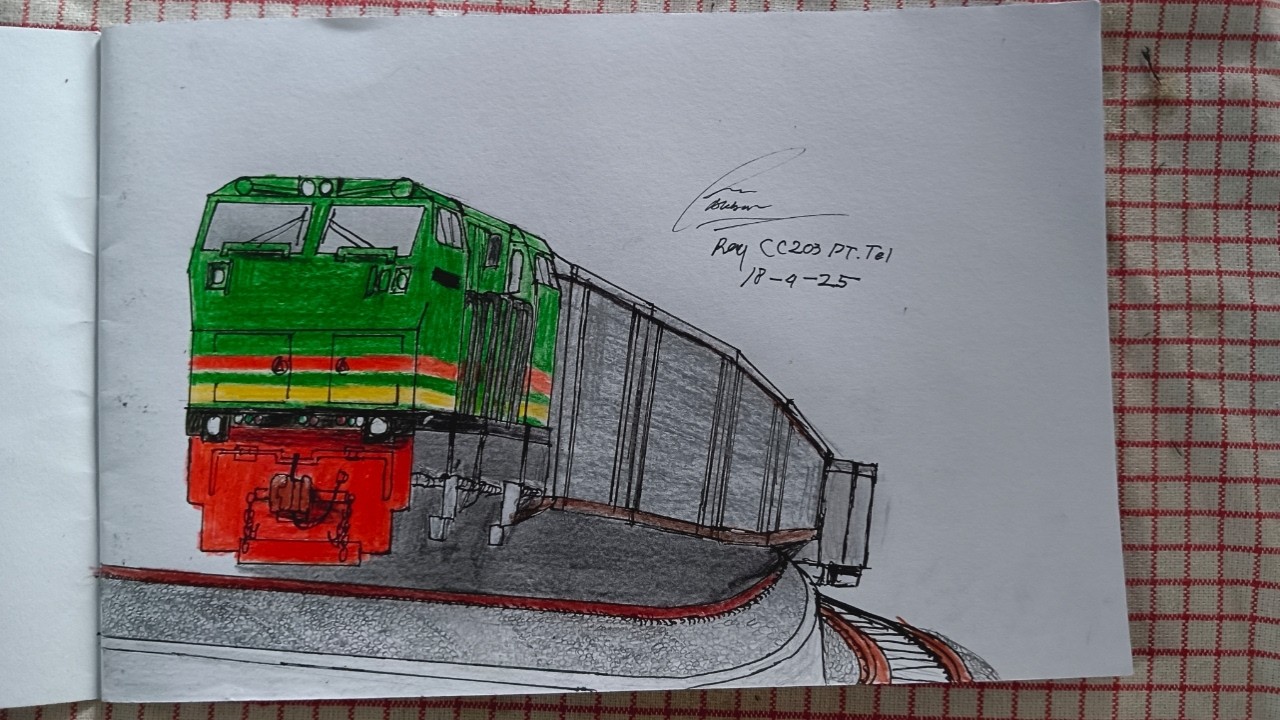 Menggambar KA Pupuk serta CC203 PT Tel DT || menggambar kereta api ...