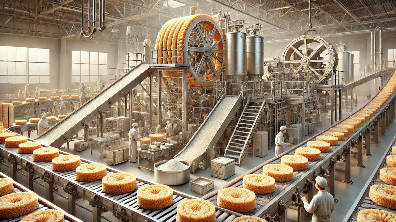 Exploring the Crispy Rice Cake Production Process in a Factory - YouTube