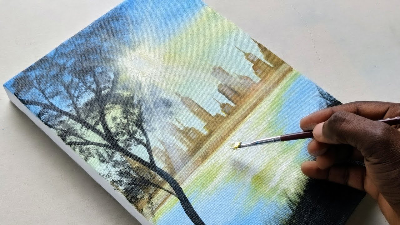 How to Paint a Silent Evening with the Setting Sun /Acrylic Painting ...