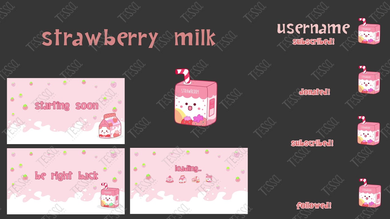 Strawberry Milk and Cake Streamer Package for Twitch, Youtube Gaming ...