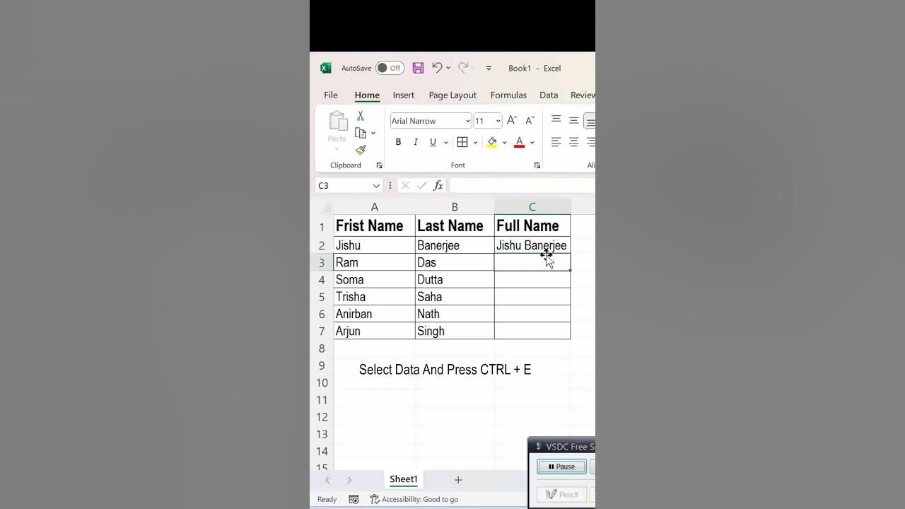 Excel tips & Tricks - Flash Fill- Full Name | Excel tricks ‼️⭕ @Jishu banerjee #ms_excel # ...