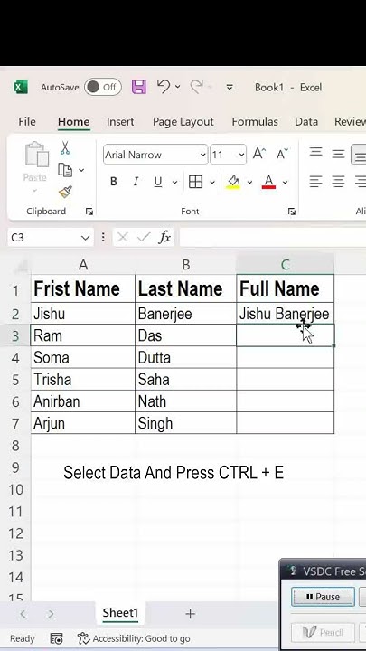 Excel tips & Tricks - Flash Fill- Full Name | Excel tricks ‼️⭕ @Jishu banerjee #ms_excel # ...
