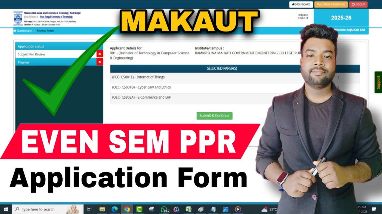 MAKAUT EVEN Sem PPR Application Form Fill-Up | SSE Supplementary Exam Date? - YouTube