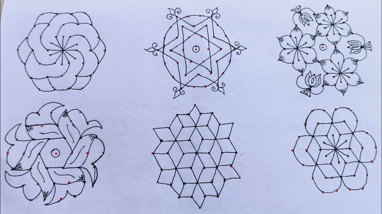 7x4 dots simple daily muggulu || beginers rangoli || 6 kolam for 6 days ...