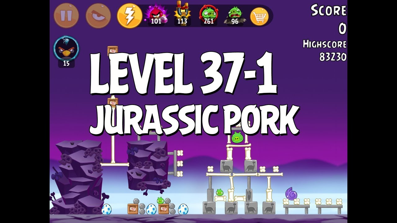 Angry Birds Jurassic Pork Level 37-1 Walkthrough 3 Star - YouTube