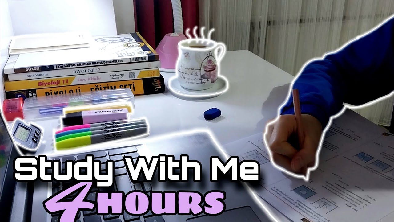 4 HOUR STUDY WITH ME | 50/10 pomodoro| cozy, rainy night ⛈️, fire crackling 🔥, timer⌛️, real ...