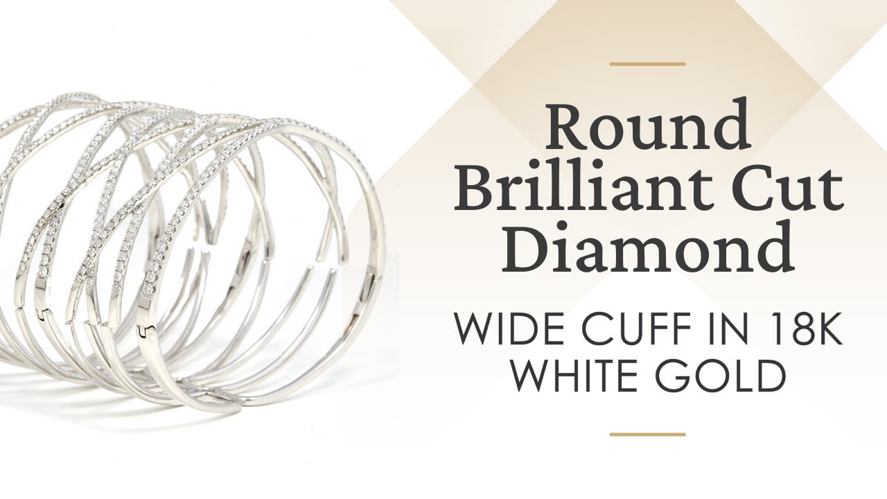 Round Brilliant Cut Diamond Wide Cuff in 18K White Gold - YouTube